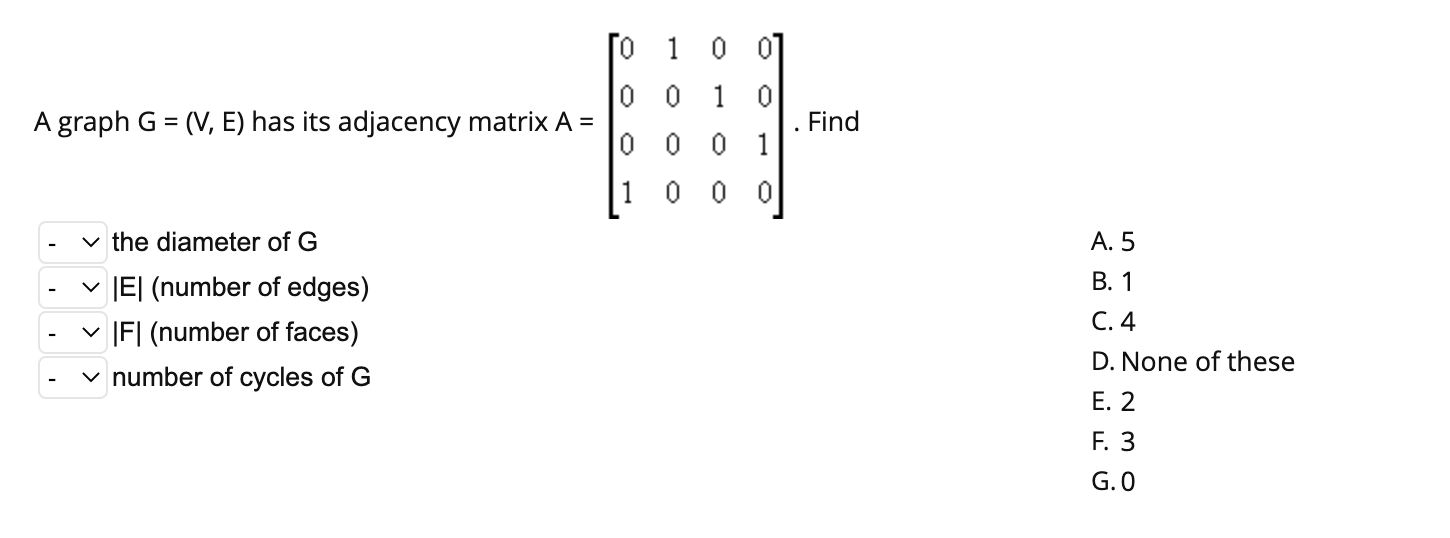 Solved A graph G = (V, E) has its adjacency matrix A = . | Chegg.com