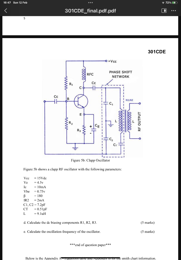Solved Figure 5 b shows a clapp RF oscillator with the | Chegg.com