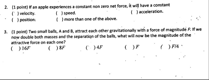 Solved 2. (1 point) If an apple experiences a constant non | Chegg.com