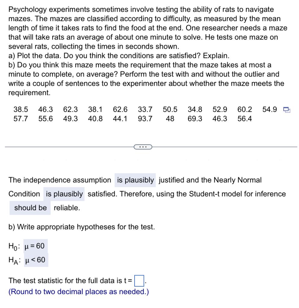 Solved Psychology experiments sometimes involve testing the | Chegg.com