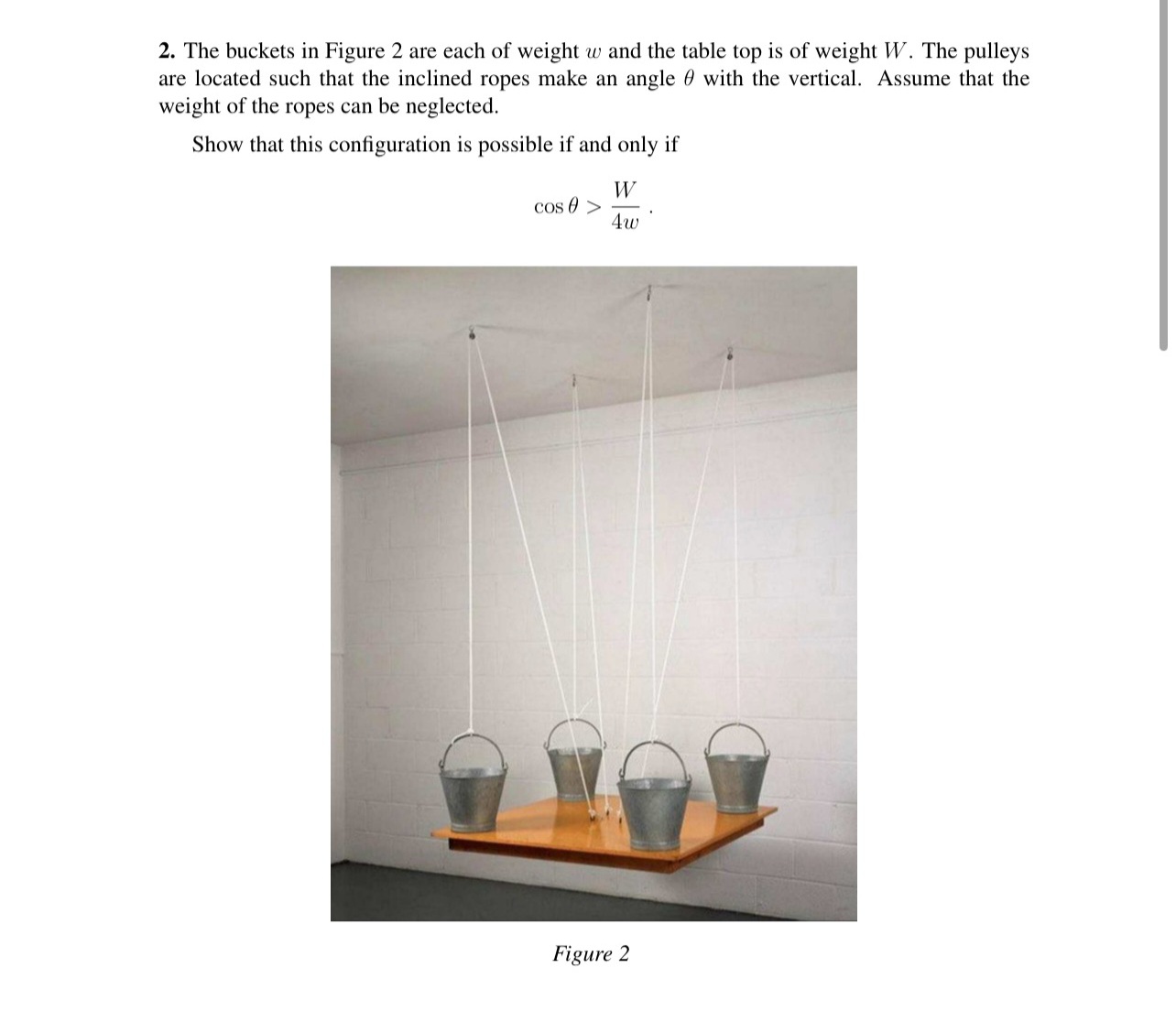 Solved 2. The buckets in Figure 2 are each of weight w and | Chegg.com