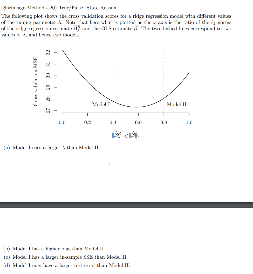 (Shrinkage Method - 20) True/False. State Reason. The | Chegg.com
