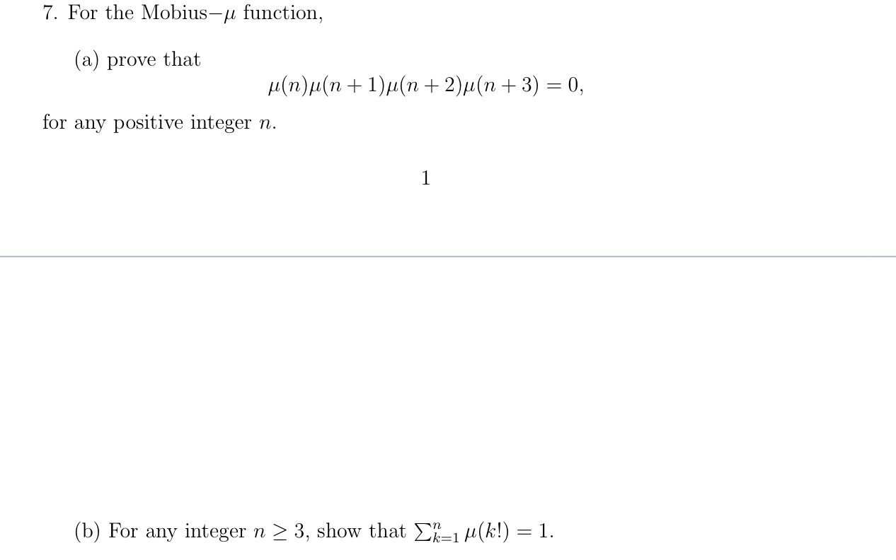 Solved 7. For the Mobius-u function, (a) prove that | Chegg.com