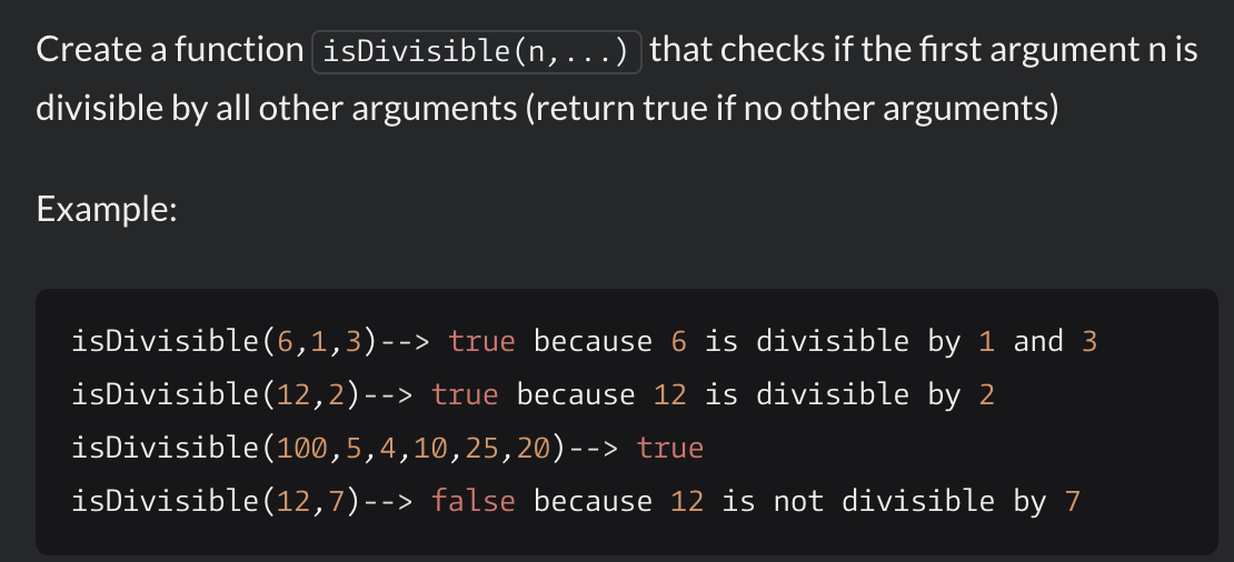 Solved Create a function isDivisible(n, ...) that checks if | Chegg.com