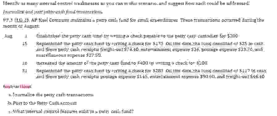 Solved Identify as many internal control weaknesses as you | Chegg.com