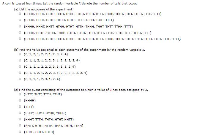 Solved A coin is tossed four times. Let the random variable | Chegg.com