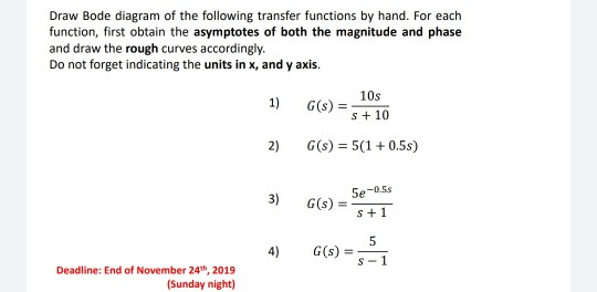 Solved Draw Bode diagram of the following transfer functions | Chegg.com