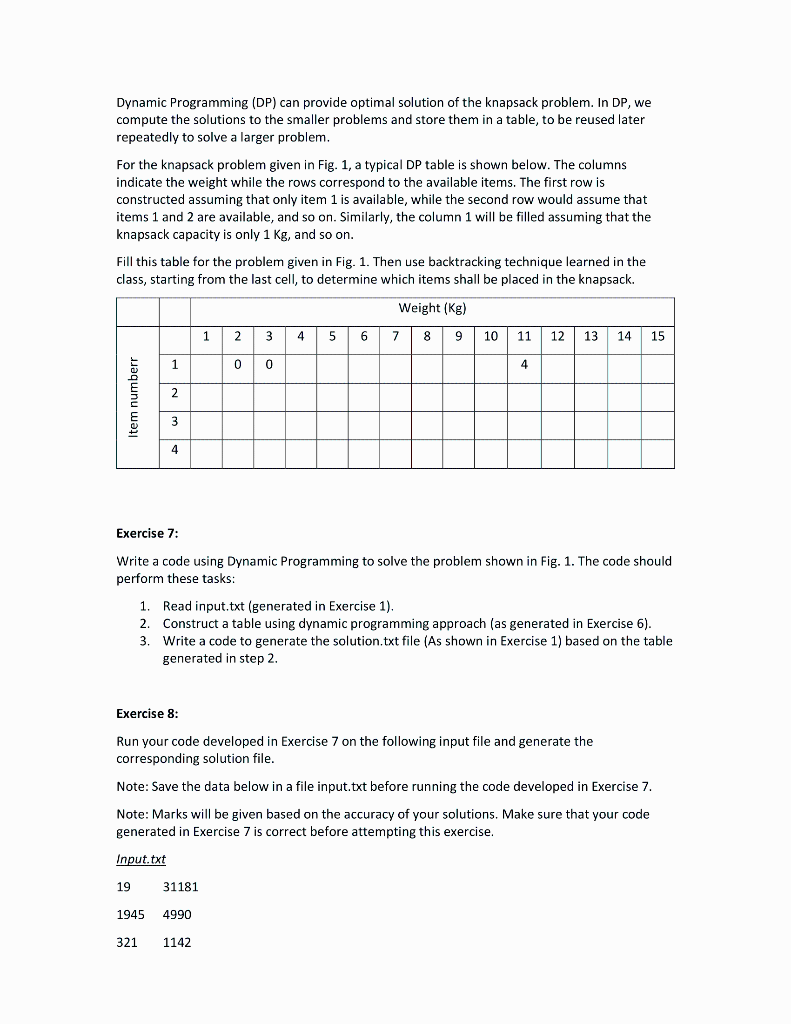 Solved Knapsack Problem 102no Example Of A One Dimensional 