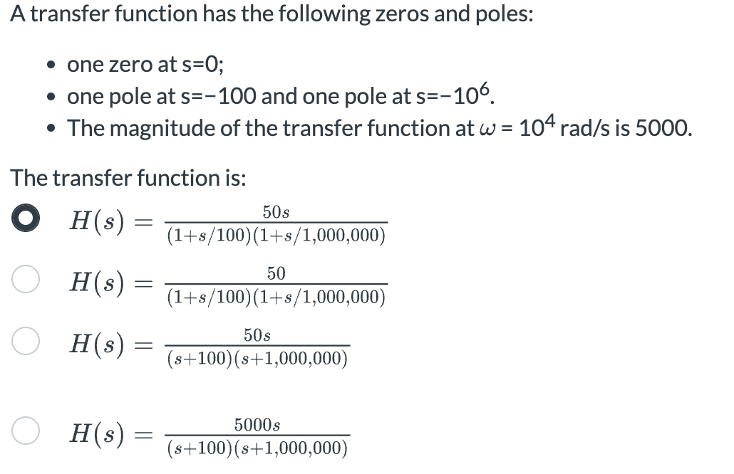 Solved A transfer function has the following zeros and | Chegg.com