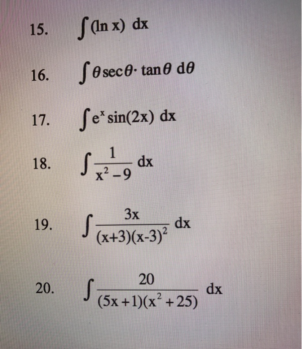 Solved integral (ln x) dx integral theta sec theta middot | Chegg.com