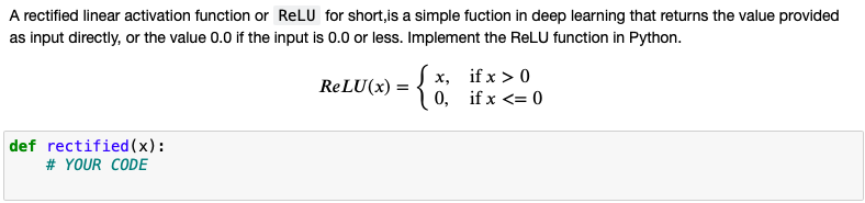 Solved A rectified linear activation function or ReLU for | Chegg.com