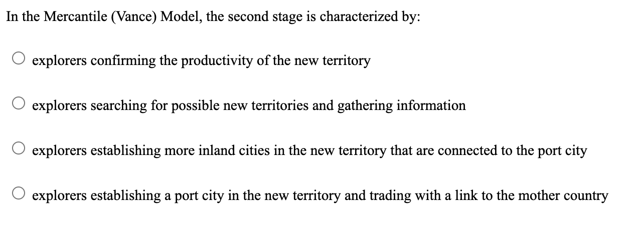 Solved In the Mercantile (Vance) Model, the second stage is | Chegg.com