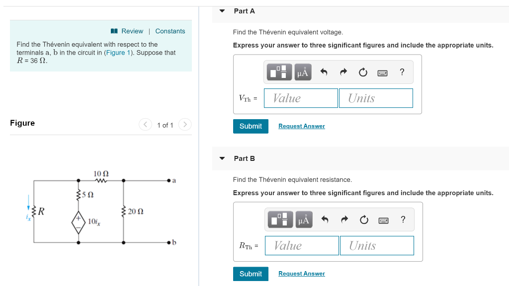 Solved Part A Review| Constants Find the Thévenin equivalent | Chegg.com
