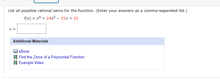 Solved List all possible rational zeros for the function. | Chegg.com