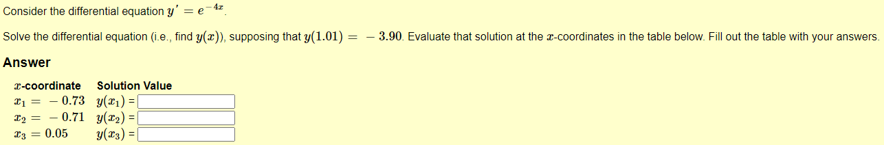 Solved onsider the differential equation y′=e−4x. olve the | Chegg.com Solved onsider the differential equation y′=e−4x. olve the | Chegg.com