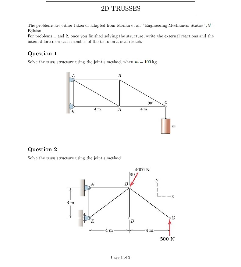 Solved 2D TRUSSES The problems are either taken or adapted | Chegg.com