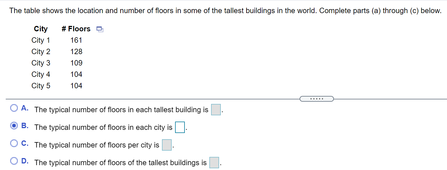 Solved The table shows the location and number of floors in | Chegg.com