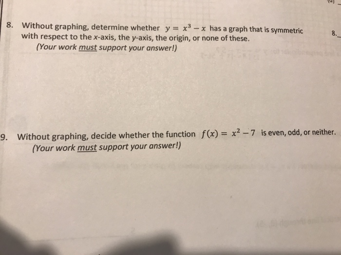 Solved 8. Without graphing, determine whether y with respect | Chegg.com
