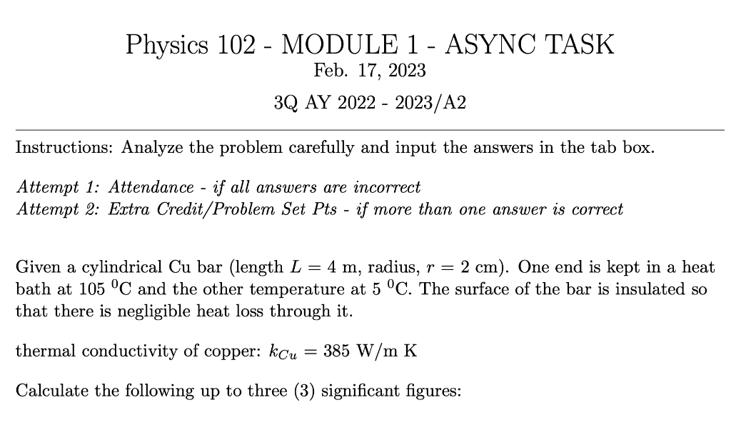 Solved Physics 102 - MODULE 1 - ASYNC TASK Feb. 17, 2023 3Q | Chegg.com