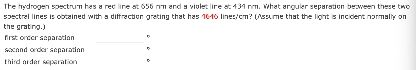 Solved The hydrogen spectrum has a red line at 656 nm and a | Chegg.com
