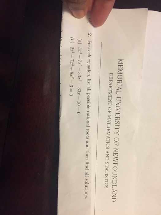 Solved For each equation, list all possible rational roots | Chegg.com