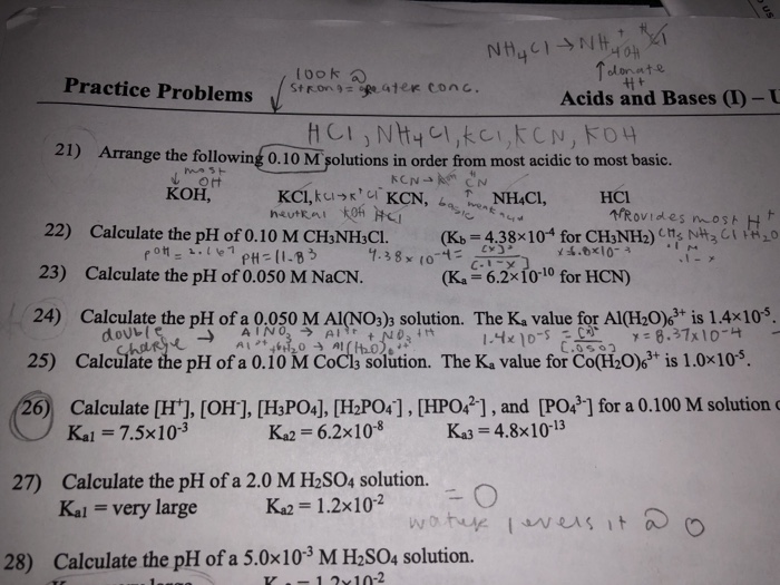 Solved Practice Problems Acids and Bases (I)-U 21) Arrange | Chegg.com