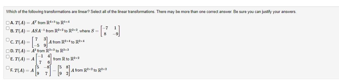 Solved Which of the following transformations are linear? | Chegg.com