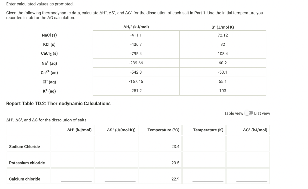 Solved Report Table TD.1: Part 1 Data and ObservationsEnter | Chegg.com
