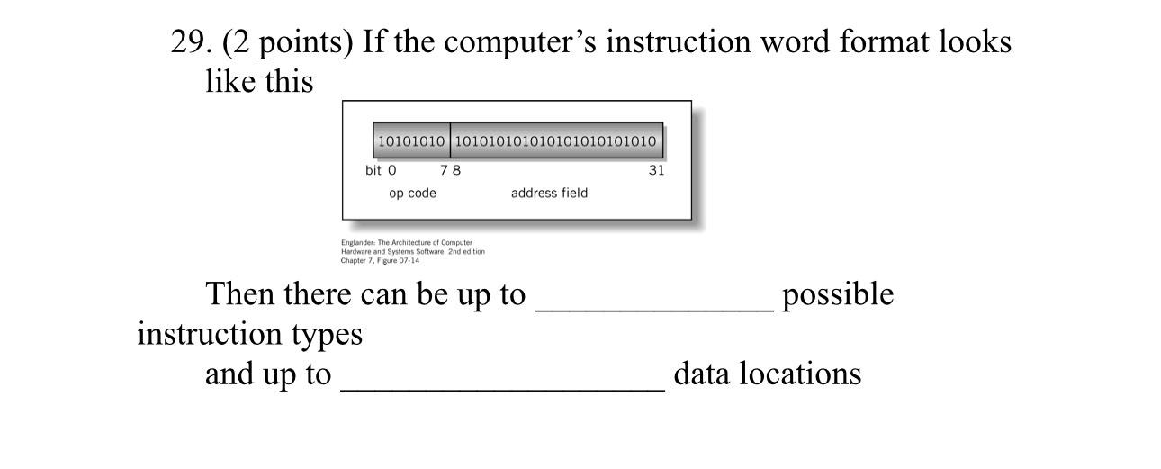 Solved 29. (2 points) If the computer's instruction word | Chegg.com