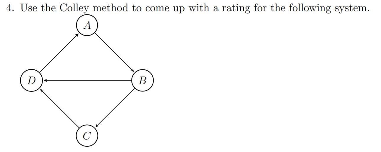Solved 4. Use the Colley method to come up with a rating for | Chegg.com