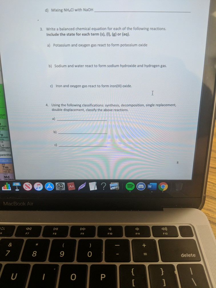 Solved d) Mixing NH4Cl with NaOH 3. Write a balanced | Chegg.com
