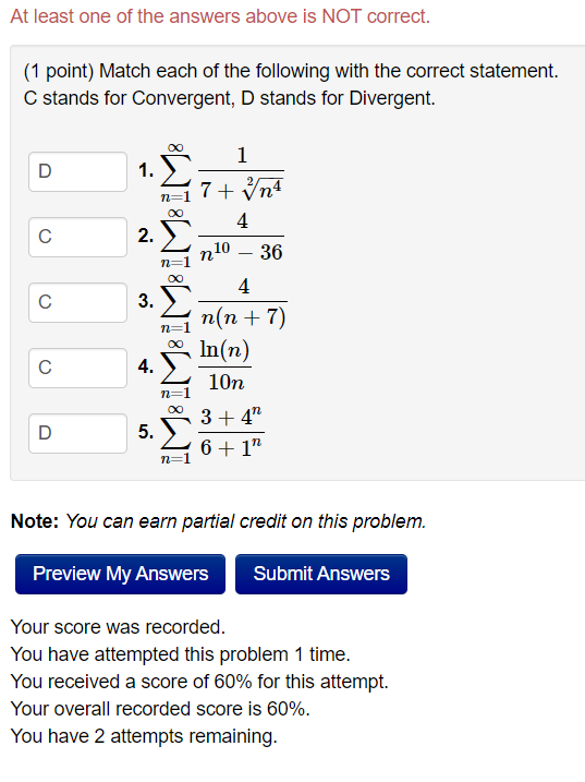 Solved At least one of the answers above is NOT correct. (1 | Chegg.com