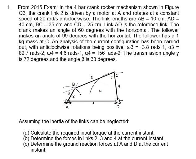 Solved In the 4-bar crank rocker mechanism shown in Figure | Chegg.com