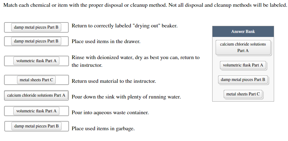 Solved Match each chemical or item with the proper disposal | Chegg.com