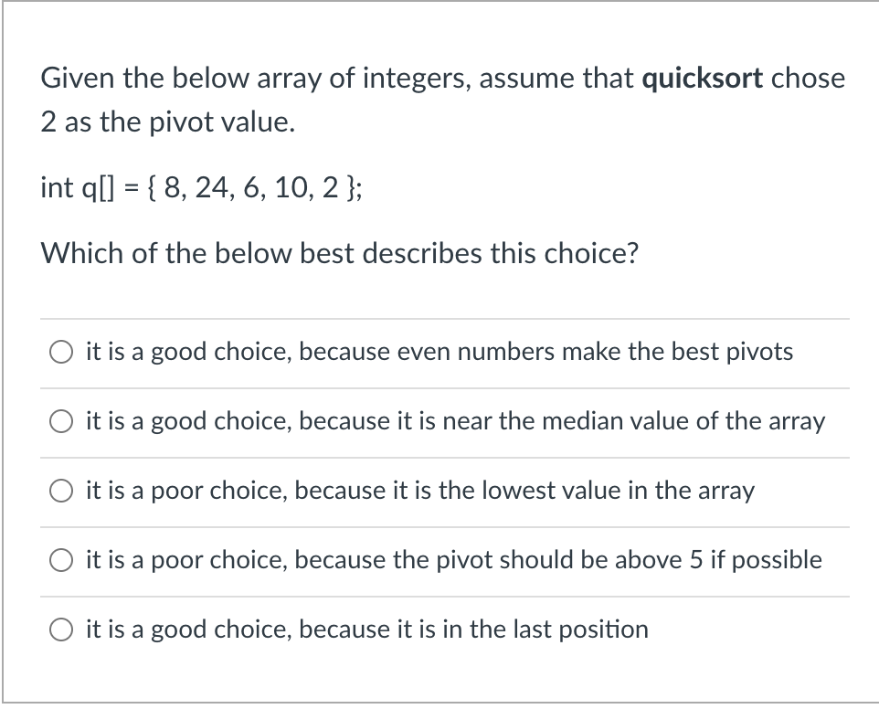 Solved Given the below array of integers, assume that | Chegg.com