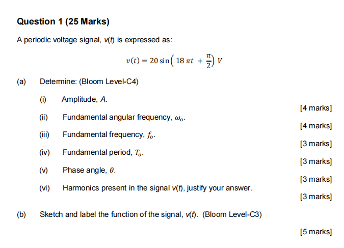 Solved A periodic voltage signal, v(t) is expressed as: | Chegg.com
