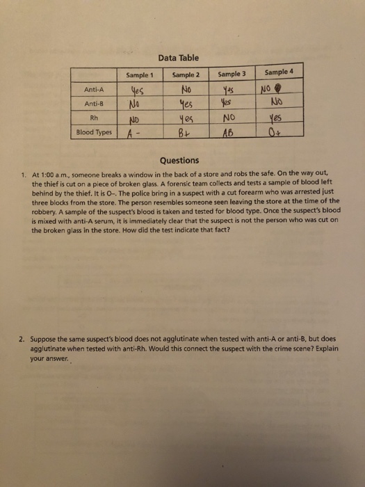 Solved Data Table Sample 1 Sample 2Sample 3 Sample 4 Anti-A | Chegg.com