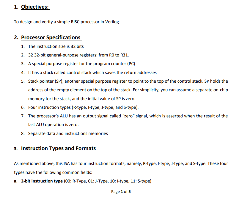 Solved To design and verify a simple RISC processor in | Chegg.com