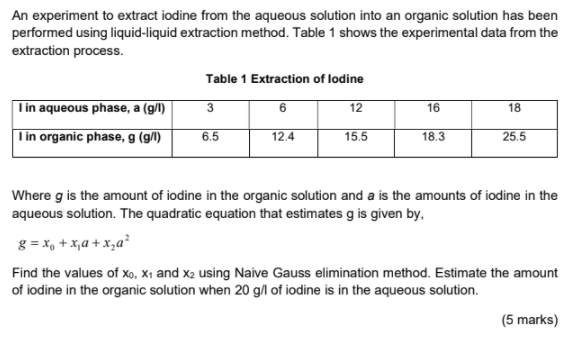 Solved An experiment to extract iodine from the aqueous | Chegg.com