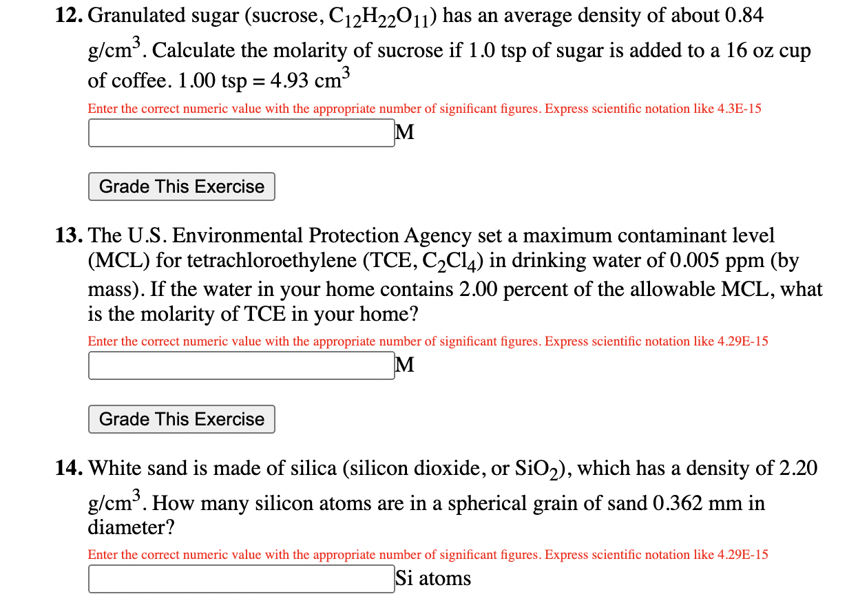 Solved 12. Granulated sugar (sucrose, C12H22011) has an | Chegg.com