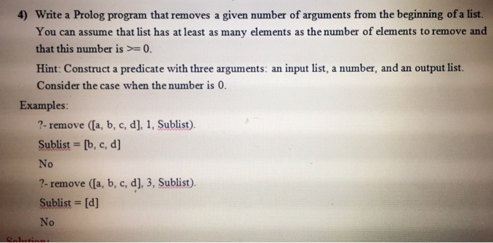 Solved 4 Write A Prolog Program That Removes A Given Number 8616