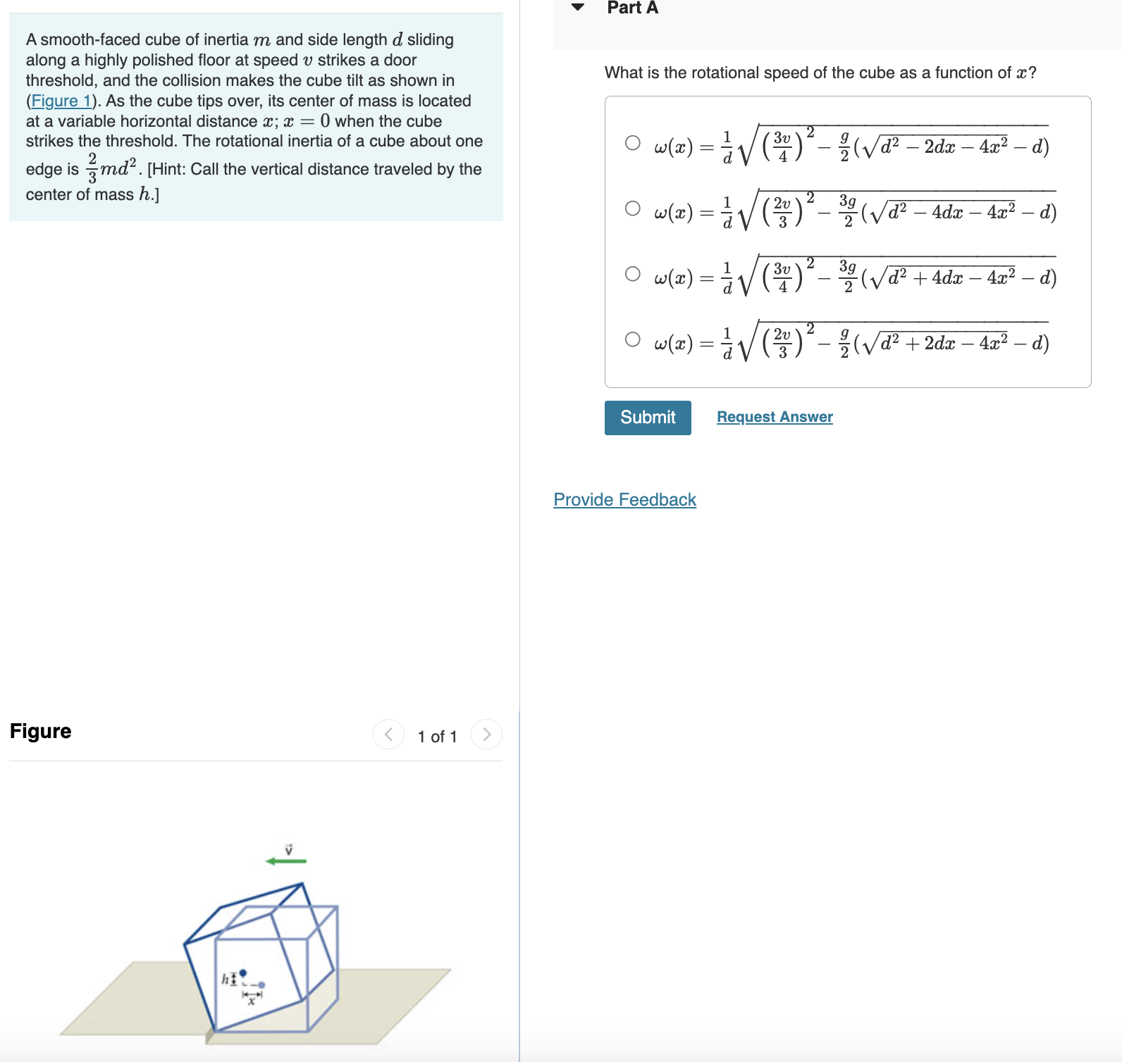 Solved A smooth-faced cube of inertia m and side length d | Chegg.com
