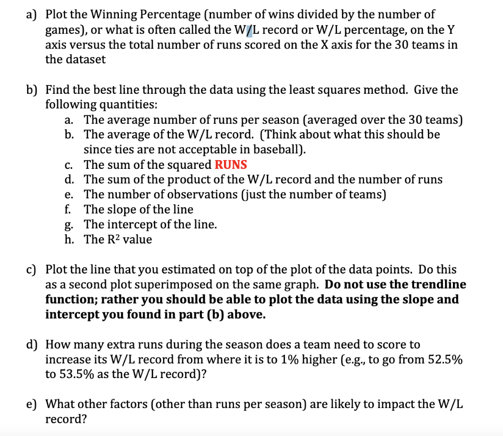 Solved a) Plot the Winning Percentage (number of wins | Chegg.com