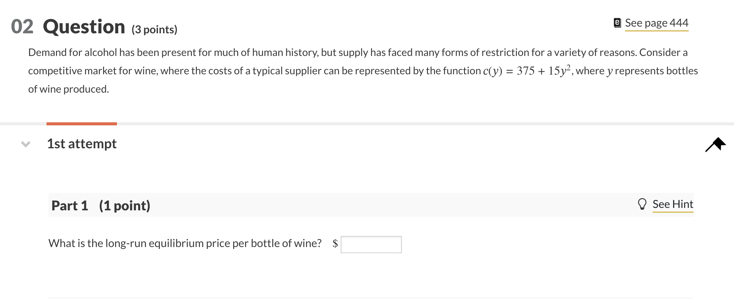 Solved 22 Question (3 points) E See page 444 Demand for | Chegg.com