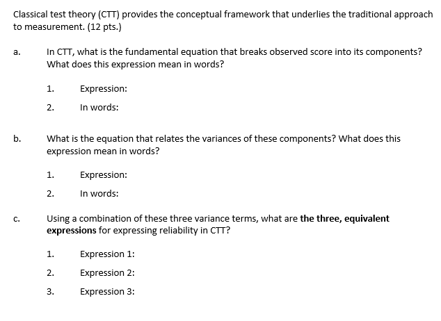 Solved Classical test theory (CTT) provides the conceptual | Chegg.com