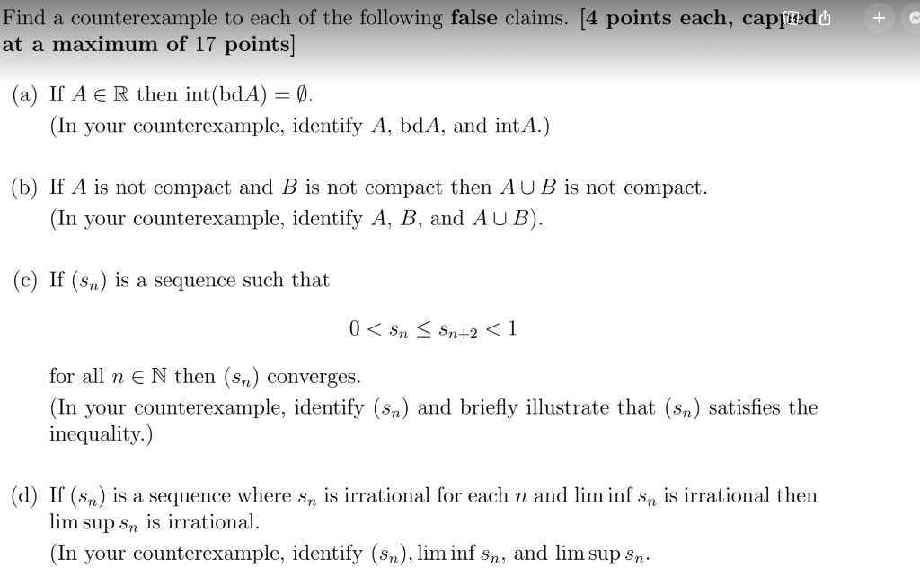 Solved Find a counterexample to each of the following false | Chegg.com