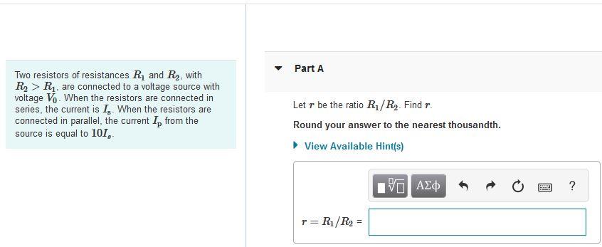 Solved Two resistors of resistances R1 and R2, with Part A | Chegg.com