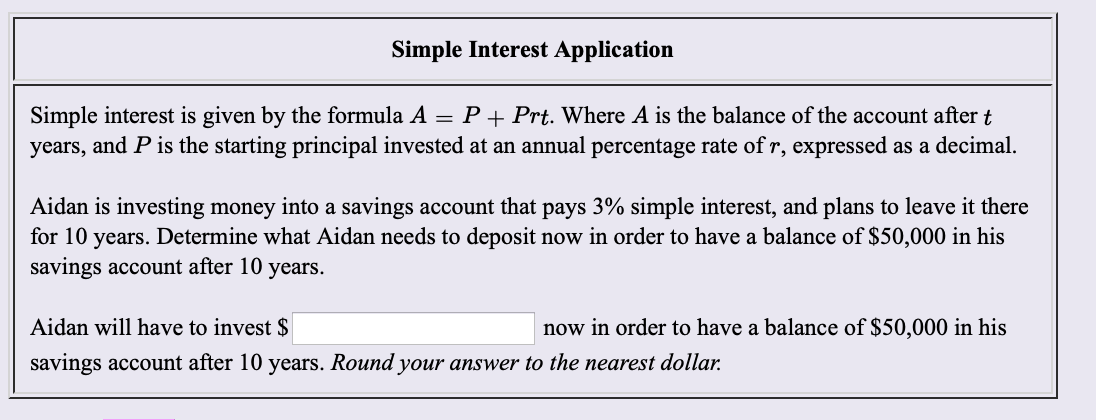Solved Simple Interest Application Simple interest is given | Chegg.com