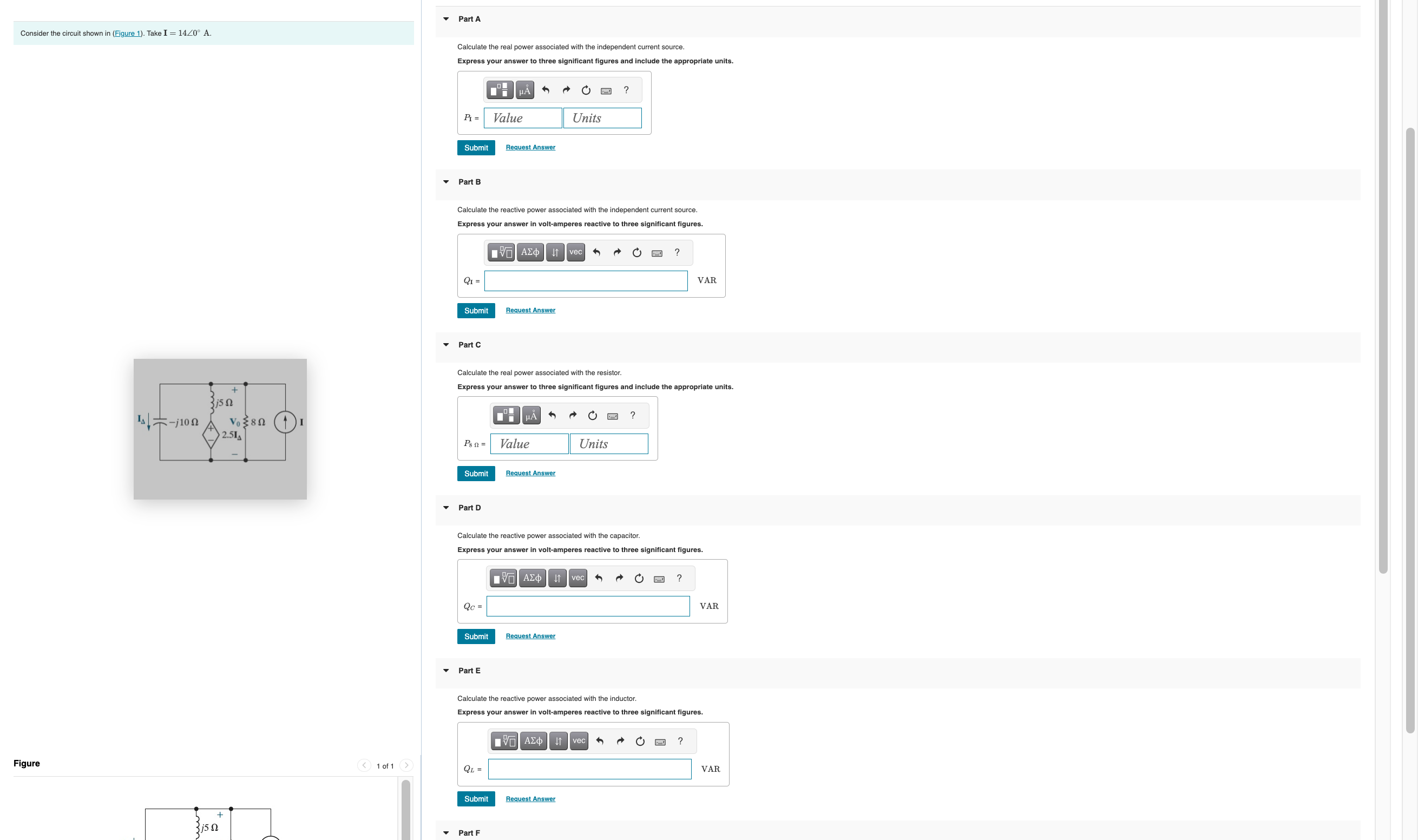 Solved parts A-EP1=Part BCalculate the reactive power | Chegg.com