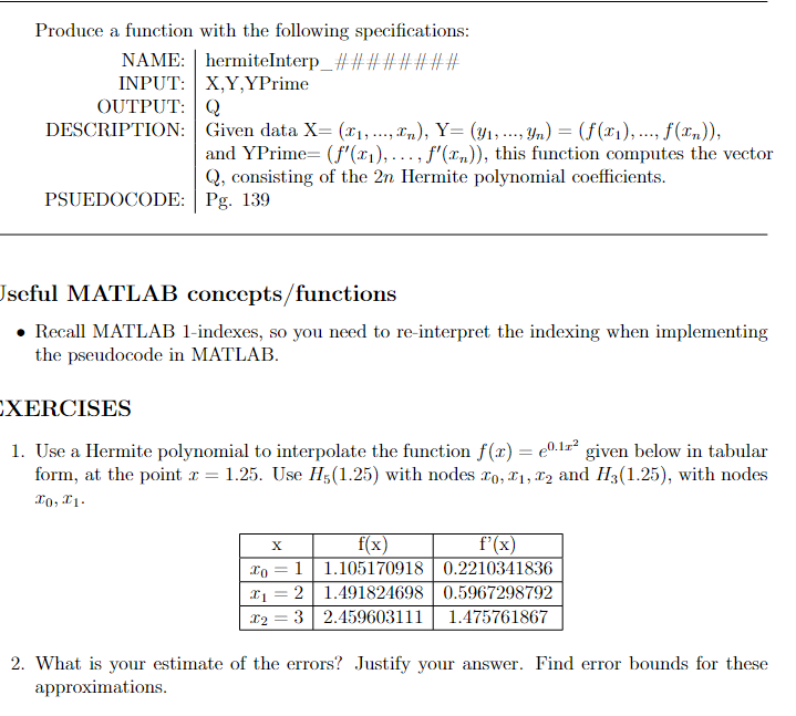 Solved Hermite Interpolation To obtain the coefficients of | Chegg.com